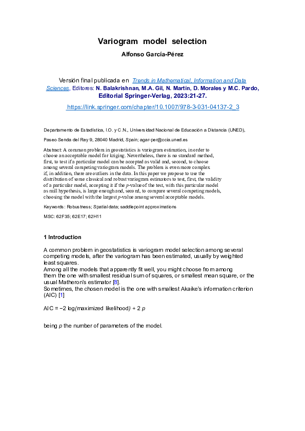 (PDF) Selecting Valid Variogram Models in Geostatistics
