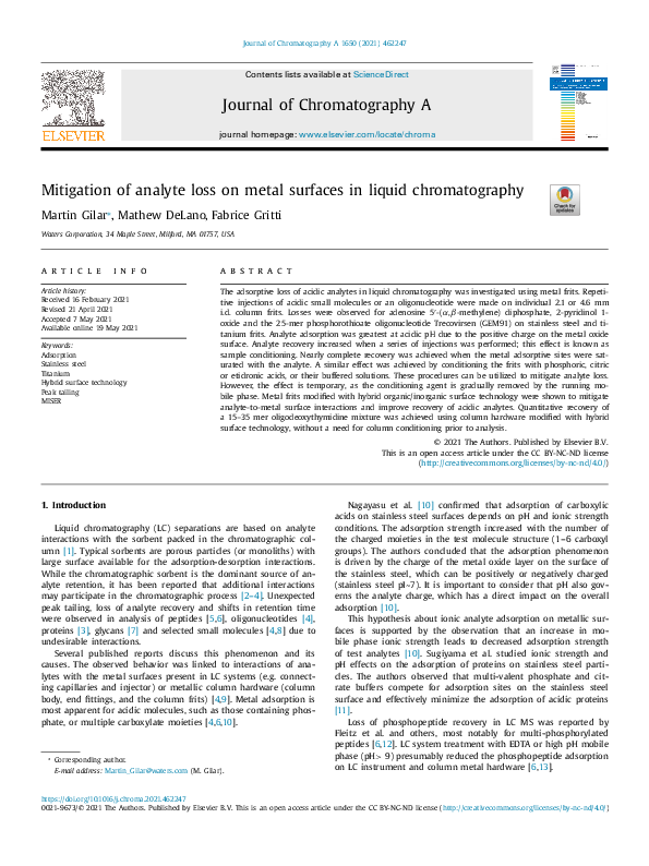 (PDF) Mitigation of analyte loss on metal surfaces in liquid chromatography