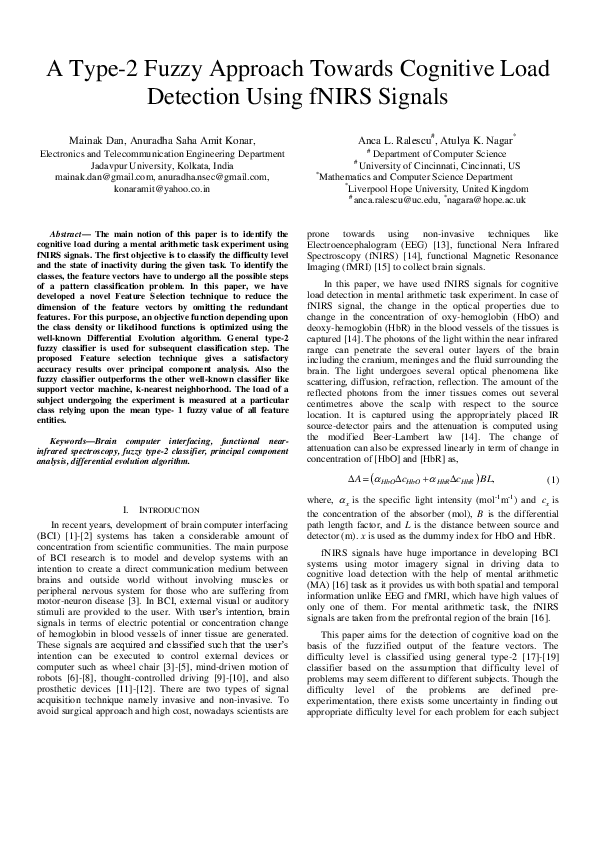 Pdf A Type 2 Fuzzy Approach Towards Cognitive Load Detection Using Fnirs Signals Anca
