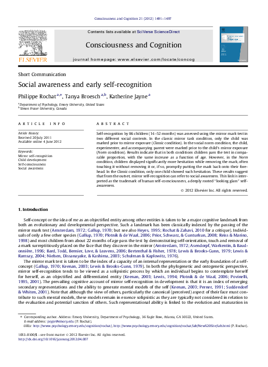 (PDF) Social awareness and early self-recognition