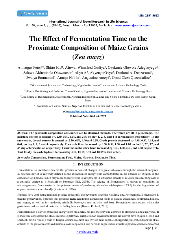 (PDF) The Effect of Fermentation Time on the Proximate Composition of ...