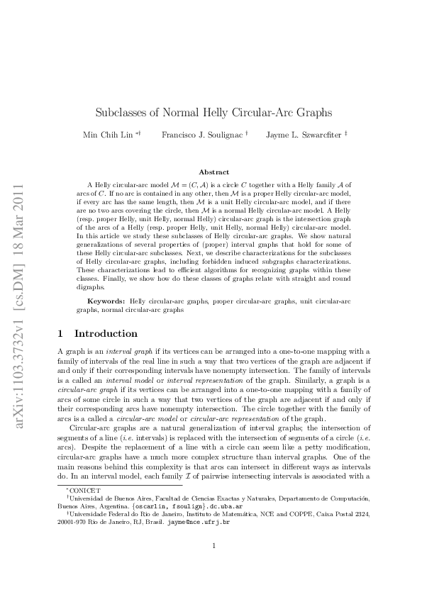(PDF) Subclasses of Normal Helly Circular-Arc Graphs | Min Chih Lin - Academia.edu