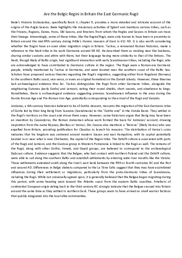 (DOC) Are the Belgic Regini in Britain related to the East Germanic Rugii