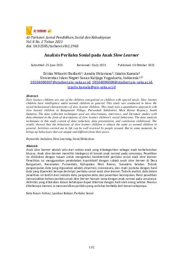 (PDF) Analisis Perilaku Sosial pada Anak Slow Learner
