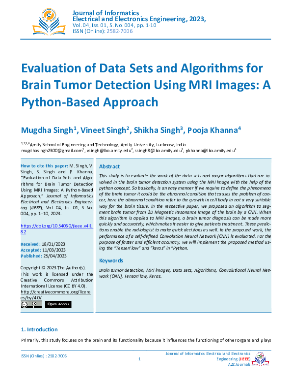 Pdf Evaluation Of Data Sets And Algorithms For Brain Tumor Detection Using Mri Images A