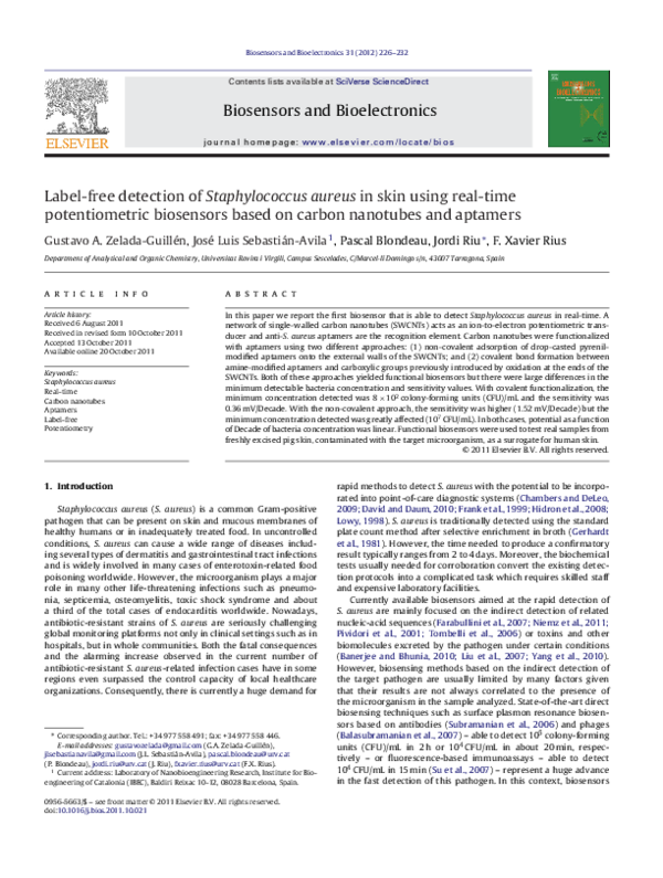 (PDF) Label-free detection of Staphylococcus aureus in skin using real-time potentiometric ...