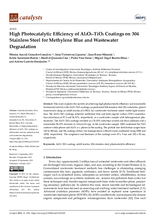 (PDF) High Photocatalytic Efficiency of Al2O3-TiO2 Coatings on 304 ...
