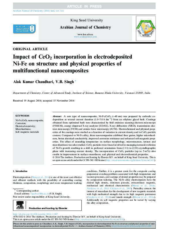 (PDF) Impact of CeO2 incorporation in electrodeposited Ni-Fe on ...