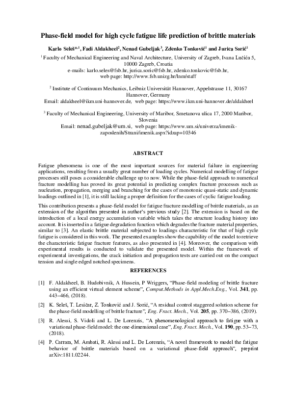 Pdf Phase Field Model For High Cycle Fatigue Life Prediction Of Brittle Materials