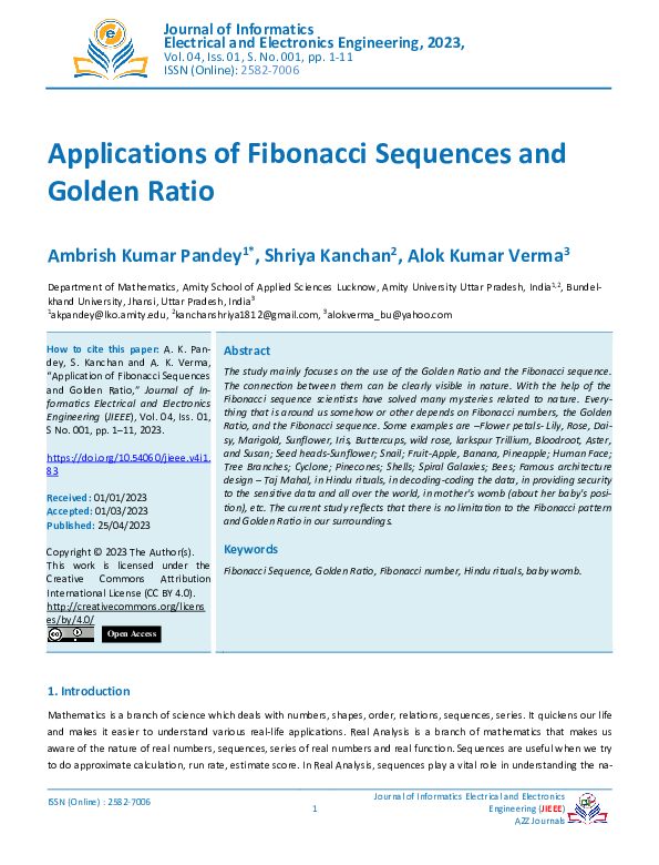 (PDF) Applications of Fibonacci Sequences and Golden Ratio