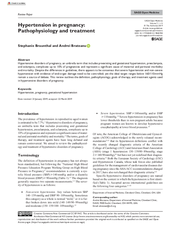 (PDF) Hypertension in pregnancy: Pathophysiology and treatment