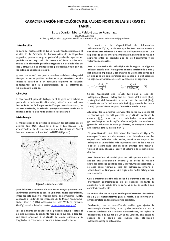 (PDF) Caracterización hidrológica del faldeo norte de las sierras de Tandil