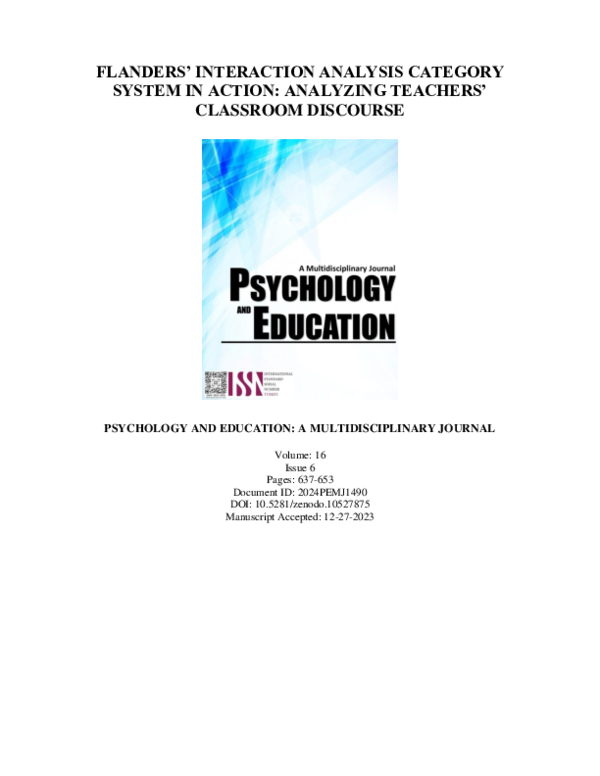 (PDF) Flanders’ Interaction Analysis Category System in Action: Analyzing Teachers’ Classroom ...