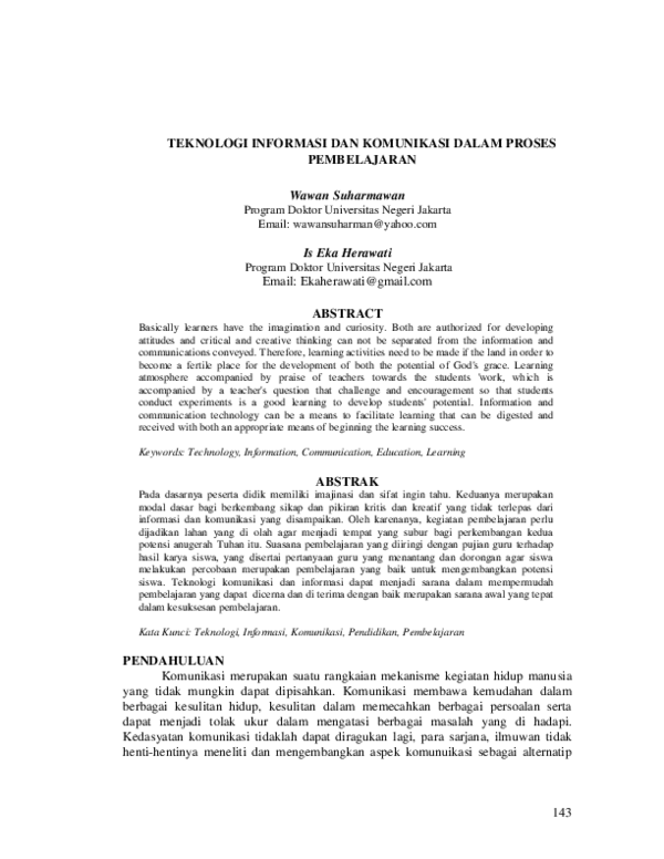 (PDF) Teknologi Informasi dan Komunikasi dalam Proses Pembelajaran