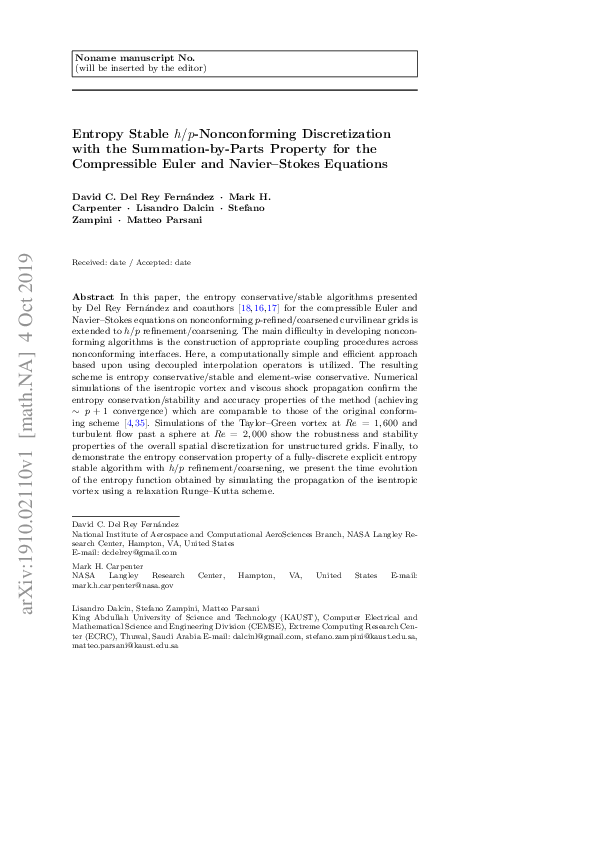(PDF) Entropy Stable h/p-Nonconforming Discretization with the ...