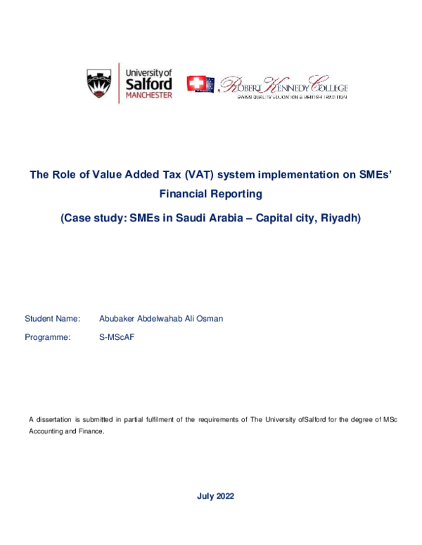 (PDF) The Role of Value Added Tax (VAT) system implementation on SMEs ...