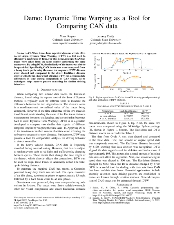 (PDF) Demo: Dynamic Time Warping as a Tool for Comparing CAN data