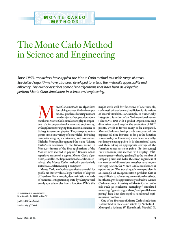 (PDF) The Monte Carlo method in science and engineering