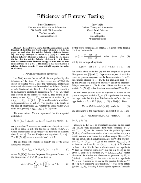 (PDF) Efficiency of entropy testing