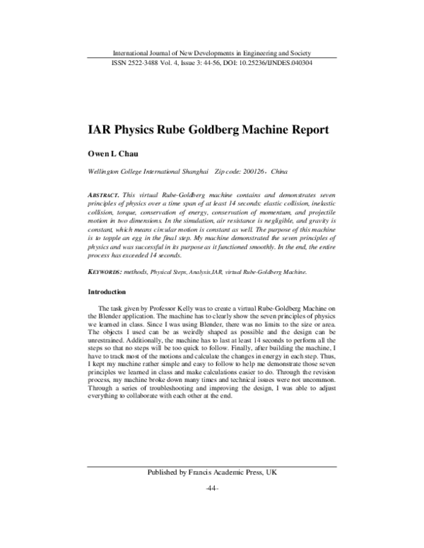 (PDF) IAR Physics Rube Goldberg Machine Report
