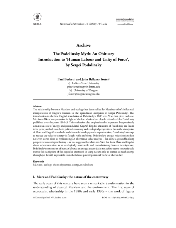 (PDF) The Podolinsky Myth: An Obituary Introduction to 'Human Labour ...