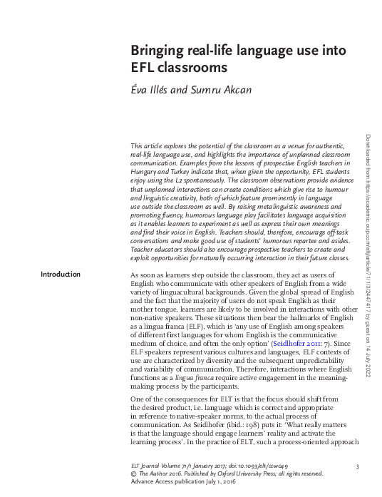 (PDF) Bringing real-life language use into EFL classrooms