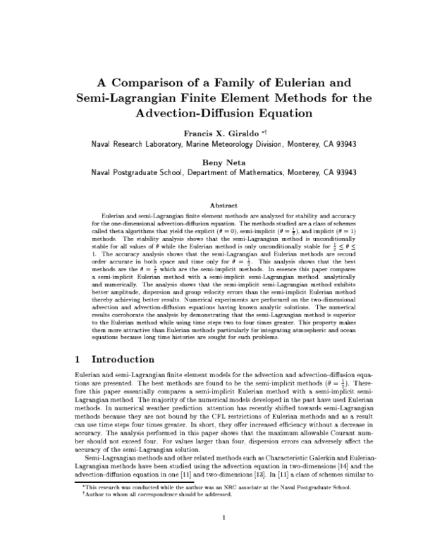 (PDF) A Comparison of a Family of Eulerian and Semi-Lagrangian Finite Element Methods for the ...