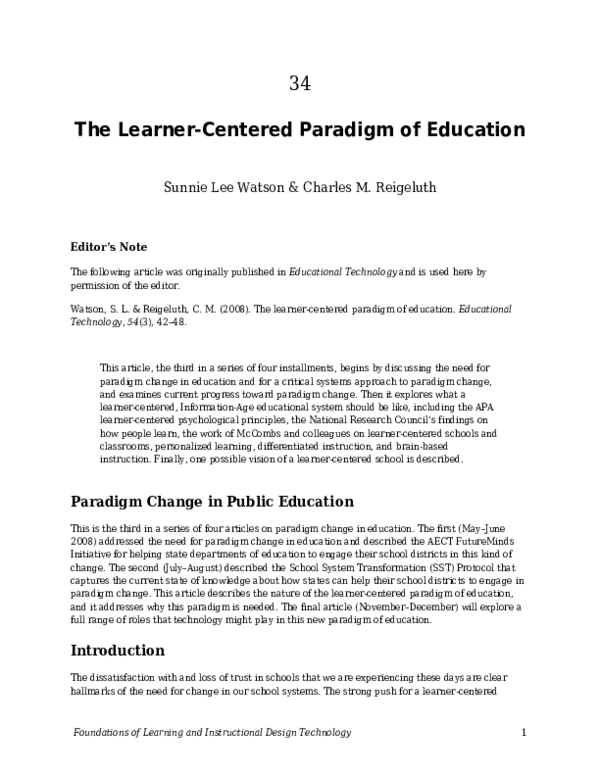 (PDF) The Learner-Centered Paradigm of Education