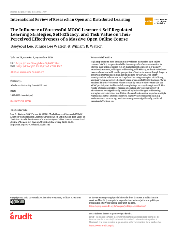 (PDF) The Influence of Successful MOOC Learners’ Self-Regulated ...