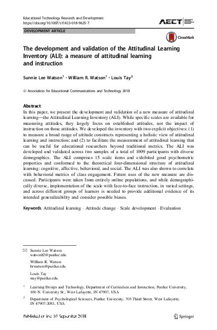 (PDF) The development and validation of the Attitudinal Learning ...