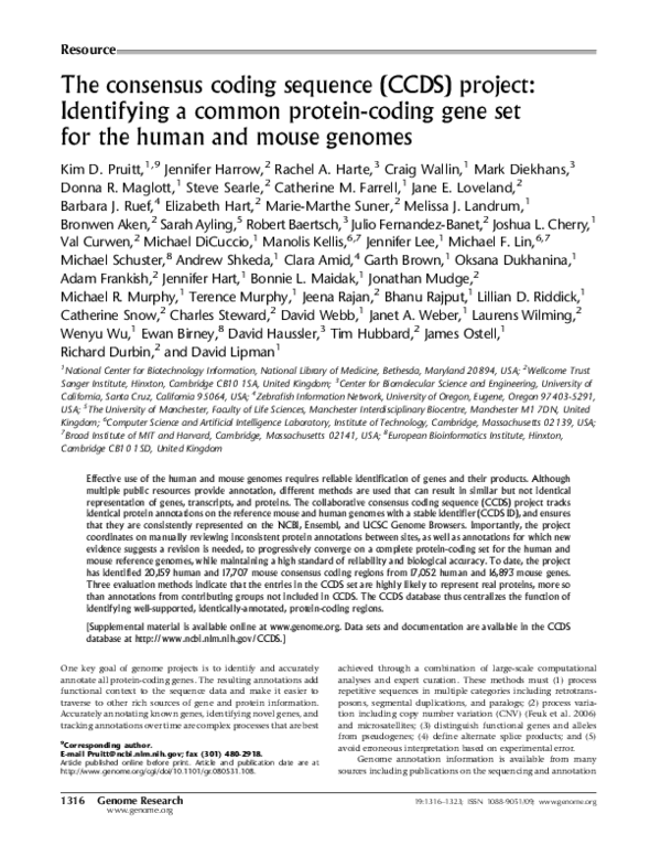 Pdf The Consensus Coding Sequence Ccds Project Identifying A