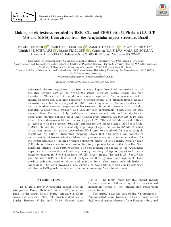 (PDF) Linking shock textures revealed by BSE, CL, and EBSD with U‐Pb ...