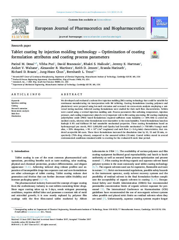 (PDF) Tablet coating by injection molding technology - optimization of coating formulation ...