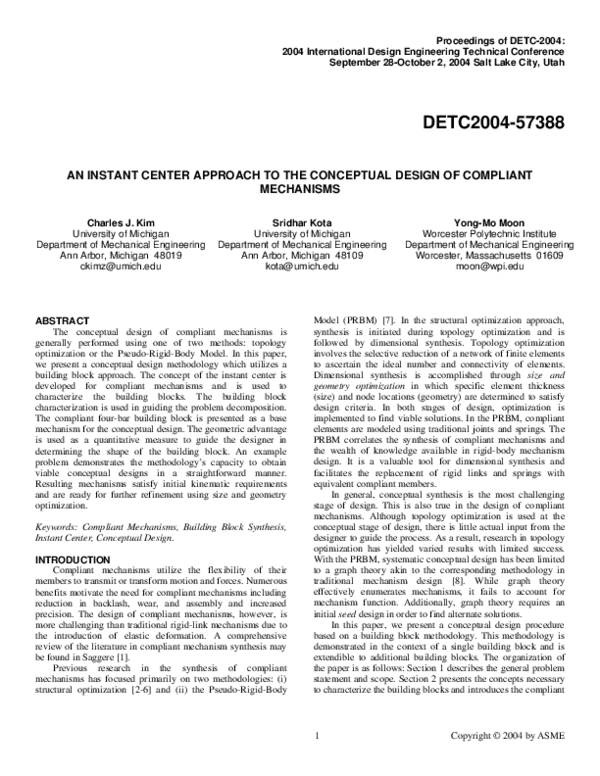(PDF) An Instant Center Approach to the Conceptual Design of Compliant Mechanisms | Charles Kim ...
