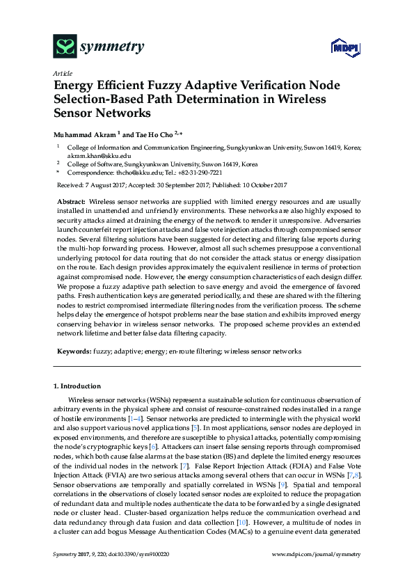 Pdf Energy Efficient Fuzzy Adaptive Verification Node Selection Based Path Determination In
