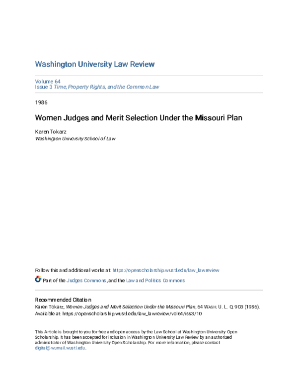 (PDF) Women Judges and Merit Selection Under the Missouri Plan