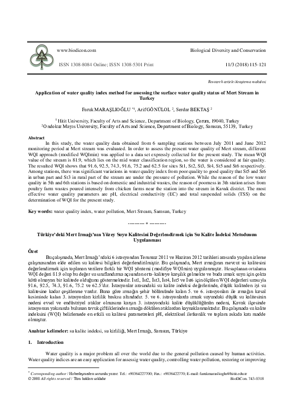 (PDF) Application of water quality index method for assessing the ...