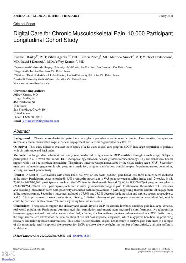 (PDF) Digital care for chronic musculoskeletal pain: a 10,000 user longitudinal observational ...