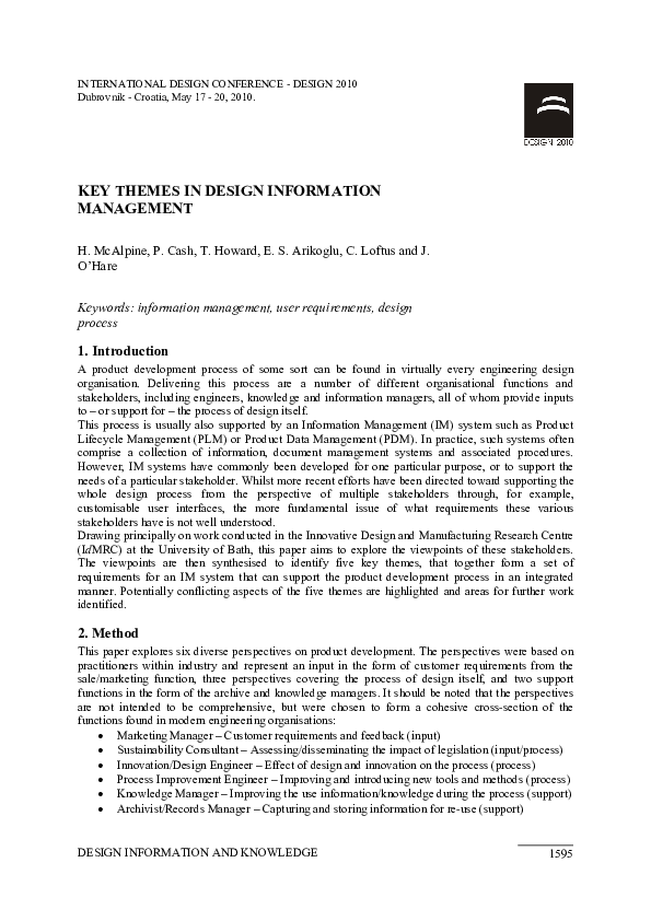 (PDF) Key themes in design information management