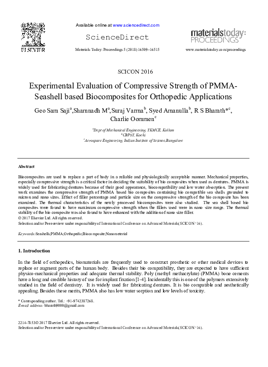 (PDF) Compressive Strength of PMMA-Seashell Biocomposites for Orthopedics