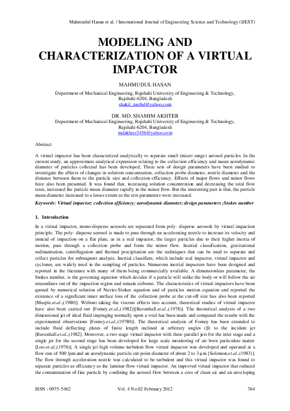 (PDF) Modeling and Characterization of a Virtual Impactor