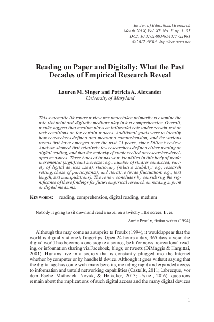 (PDF) Reading on Paper and Digitally: What the Past Decades of ...