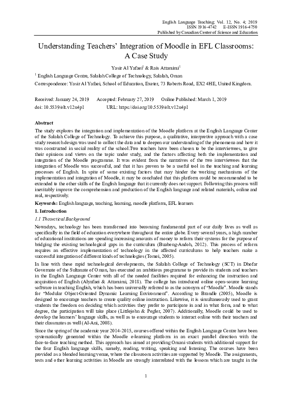 (PDF) Understanding Teachers’ Integration of Moodle in EFL Classrooms: A Case Study