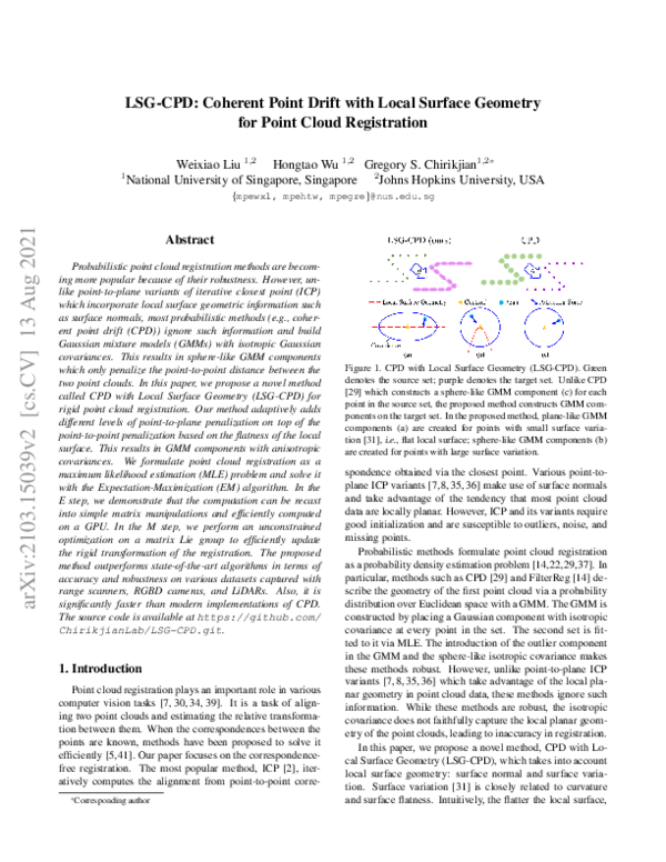 (PDF) LSG-CPD: Coherent Point Drift with Local Surface Geometry for Point Cloud Registration