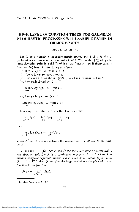 (PDF) High Level Occupation Times for Gaussian Stochastic Processes ...