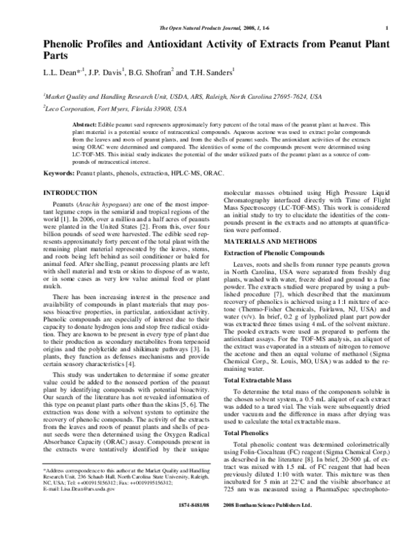 (PDF) Phenolic Profiles and Antioxidant Activity of Extracts from Peanut Plant Parts