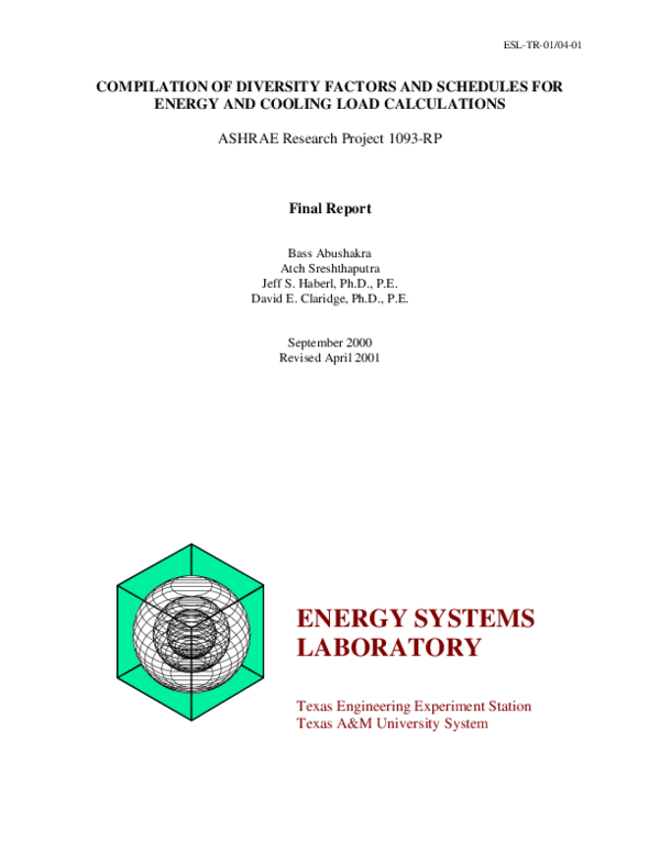 (PDF) Compilation of Diversity Factors and Schedules for Energy and ...