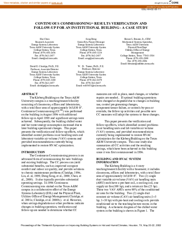 (PDF) Continuous Commissioning Results Verification and Follow-up For an Institutional Building ...