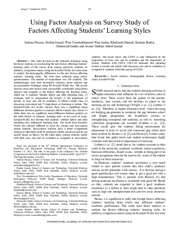 (PDF) Using Factor Analysis on Survey Study of Factors Affecting ...