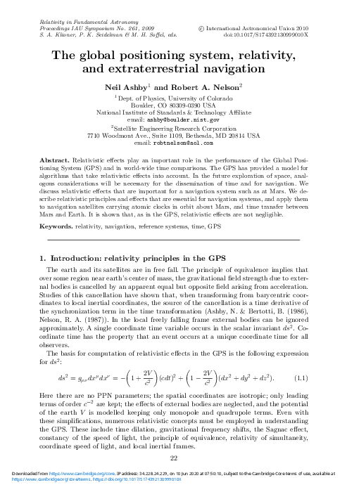 (PDF) The global positioning system, relativity, and extraterrestrial navigation